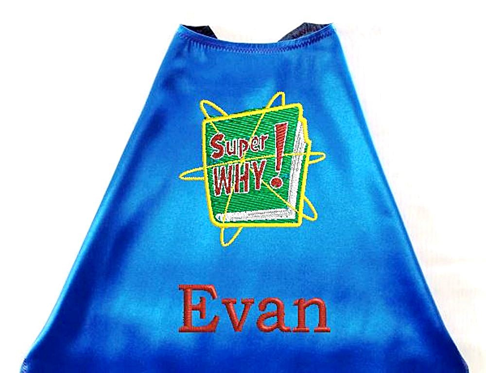 Kid's Cape, Embroidered Super Why Personalized With Monogram Royal Blue ...